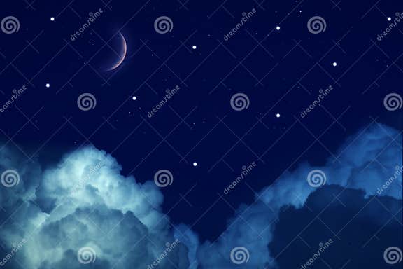 Starry Night with Moon and Stars Stock Image - Image of creative ...