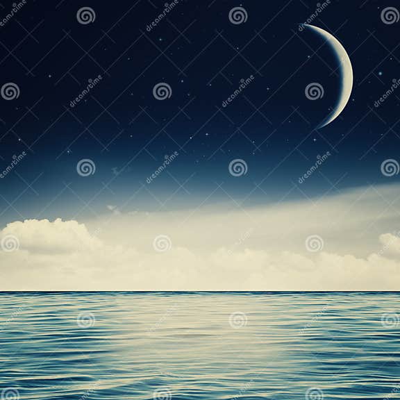 Starry night on the ocean stock illustration. Illustration of ecology ...