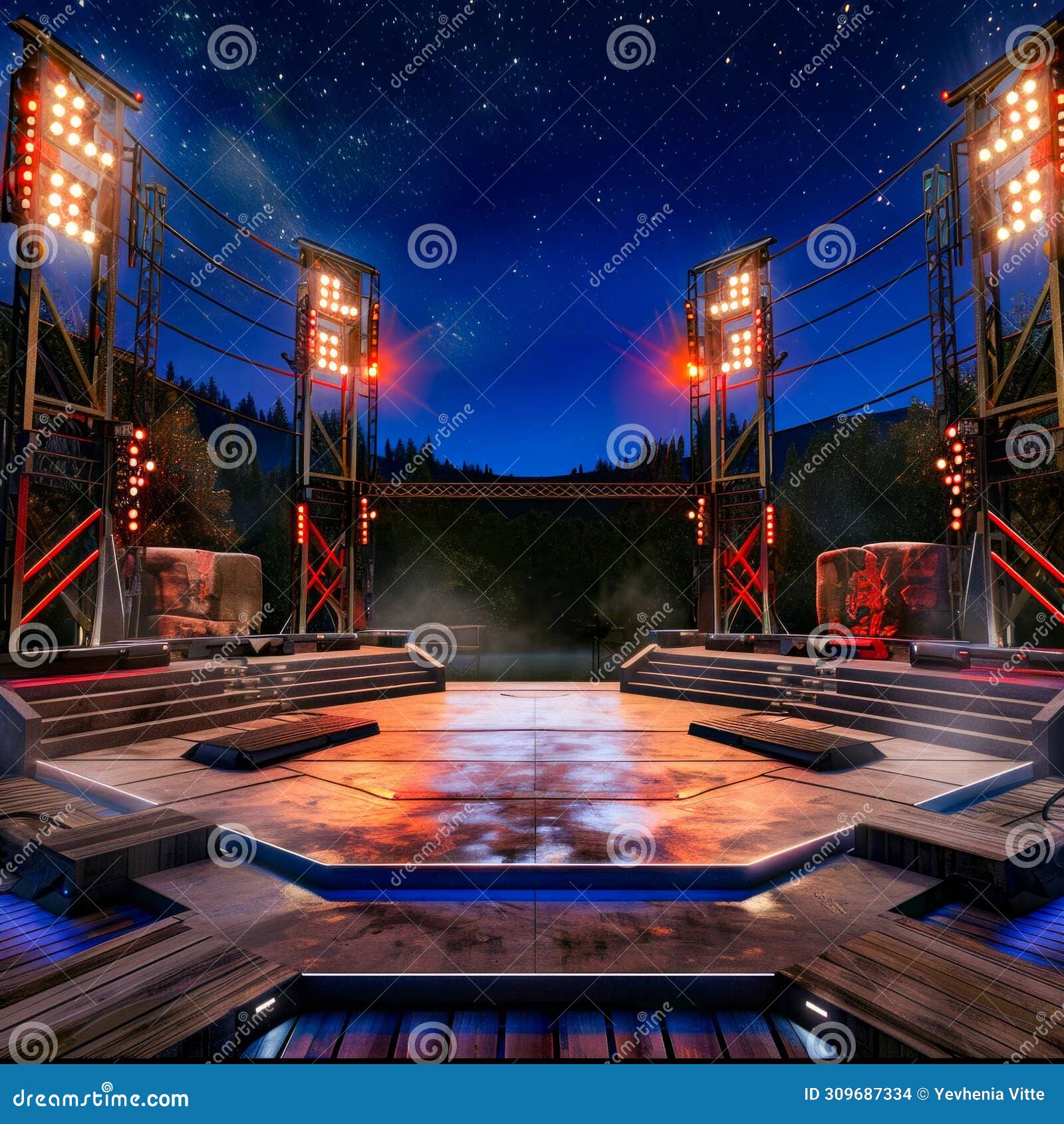 Starry Night at the Outdoor Stage. Generative Ai Stock Illustration ...