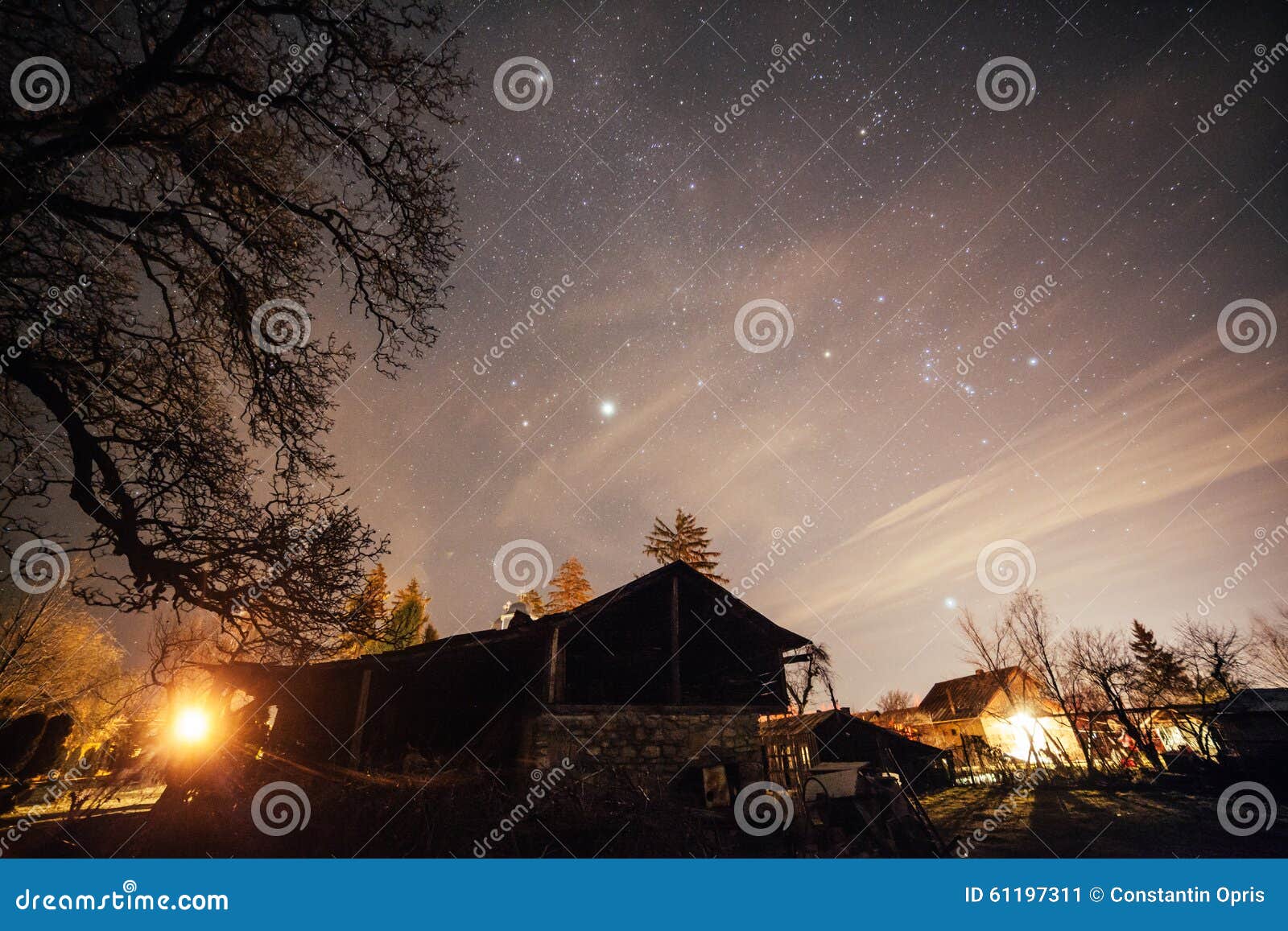 Starry Night Over Country Home Stock Image - Image of starry, clouds ...
