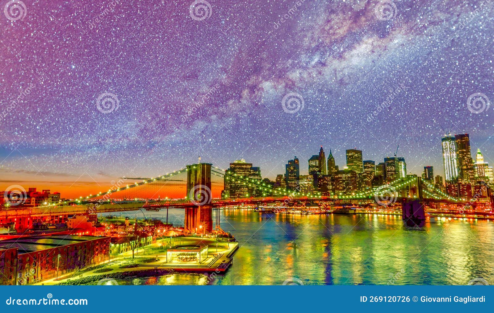 Starry Night Over New York City Stock Photo - Image of sunrise, evening ...
