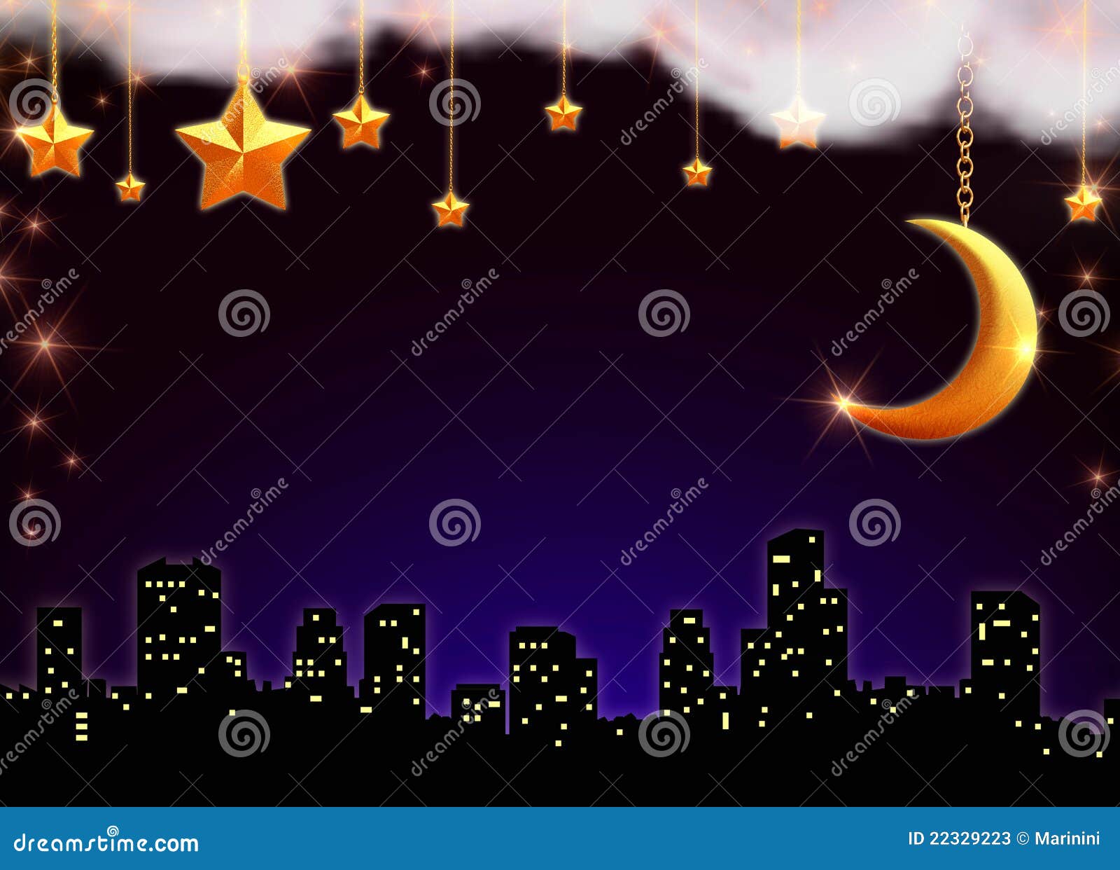 Starry night over the town stock illustration. Illustration of abstract ...