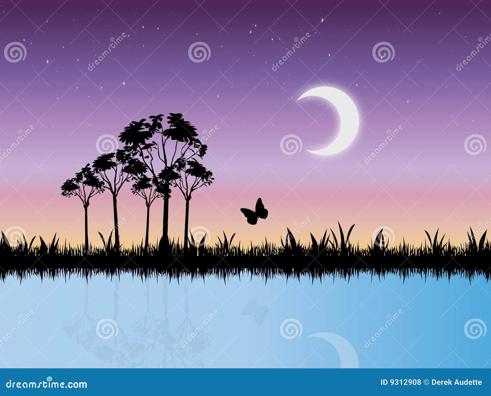 Starry Night Scene in Swamp Vector Stock Vector - Illustration of swamp ...