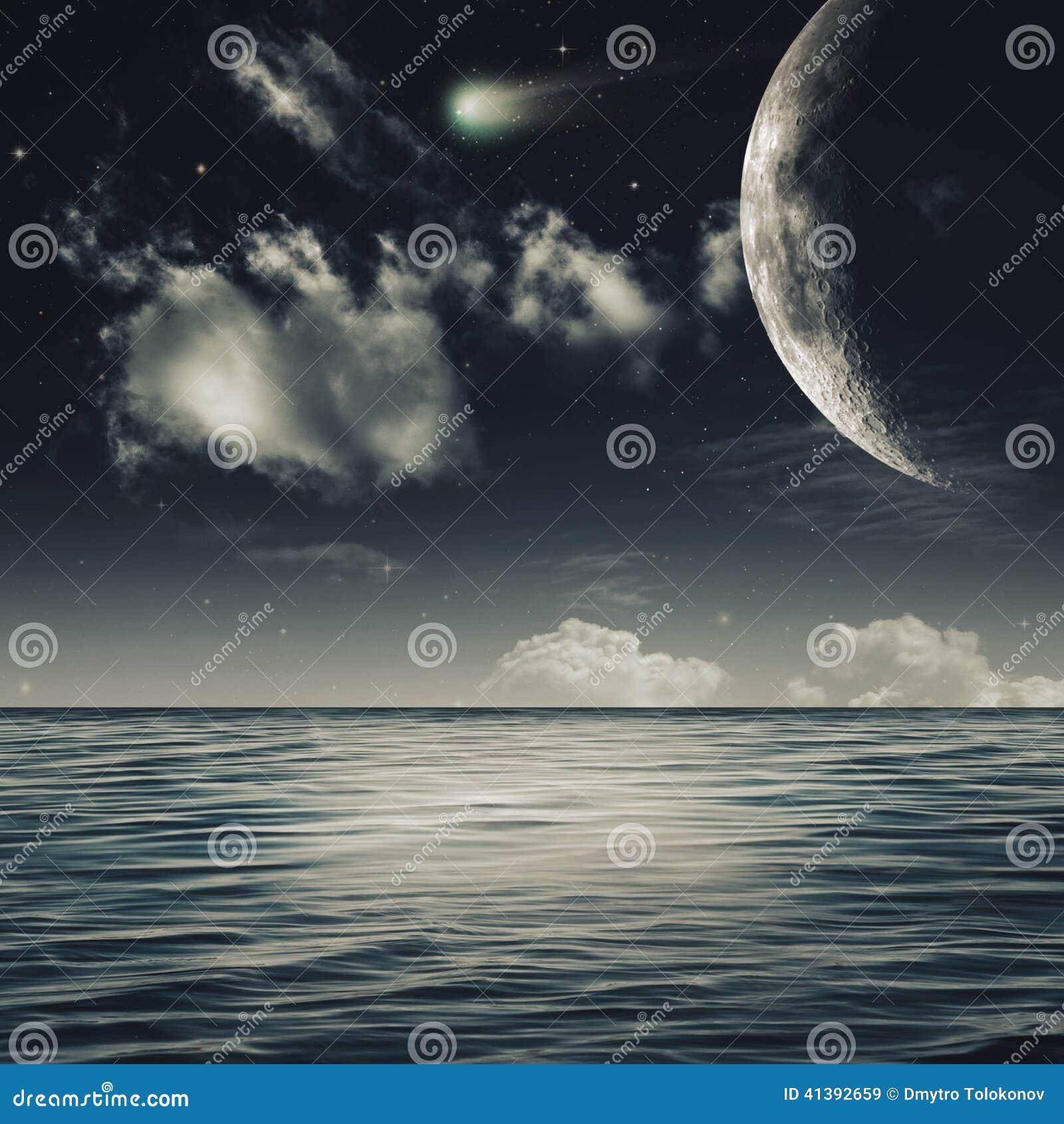 Starry night on the sea stock image. Image of comet, basic - 41392659