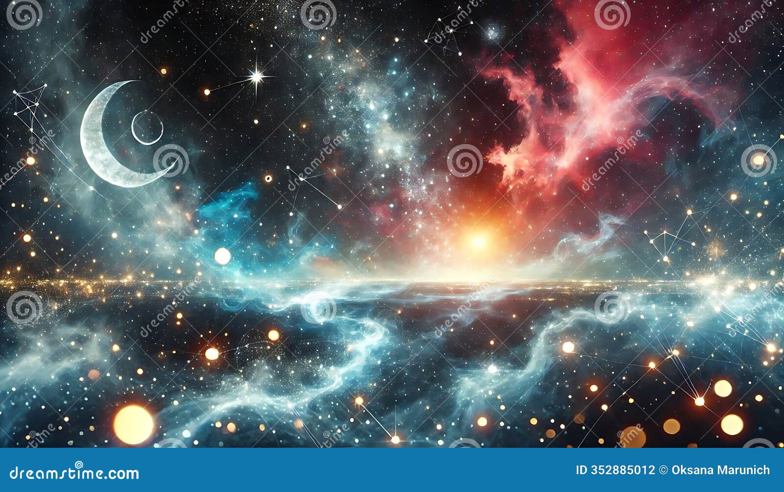 Starry Night Skies with Bright Constellations and Glowing Nebula ...