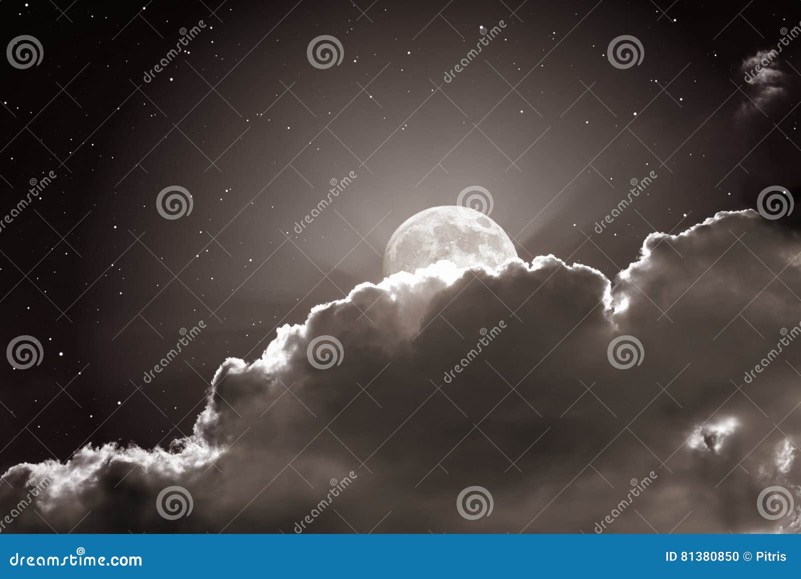 Starry Night Sky with Clouds and Full Moon Stock Photo - Image of lunar ...