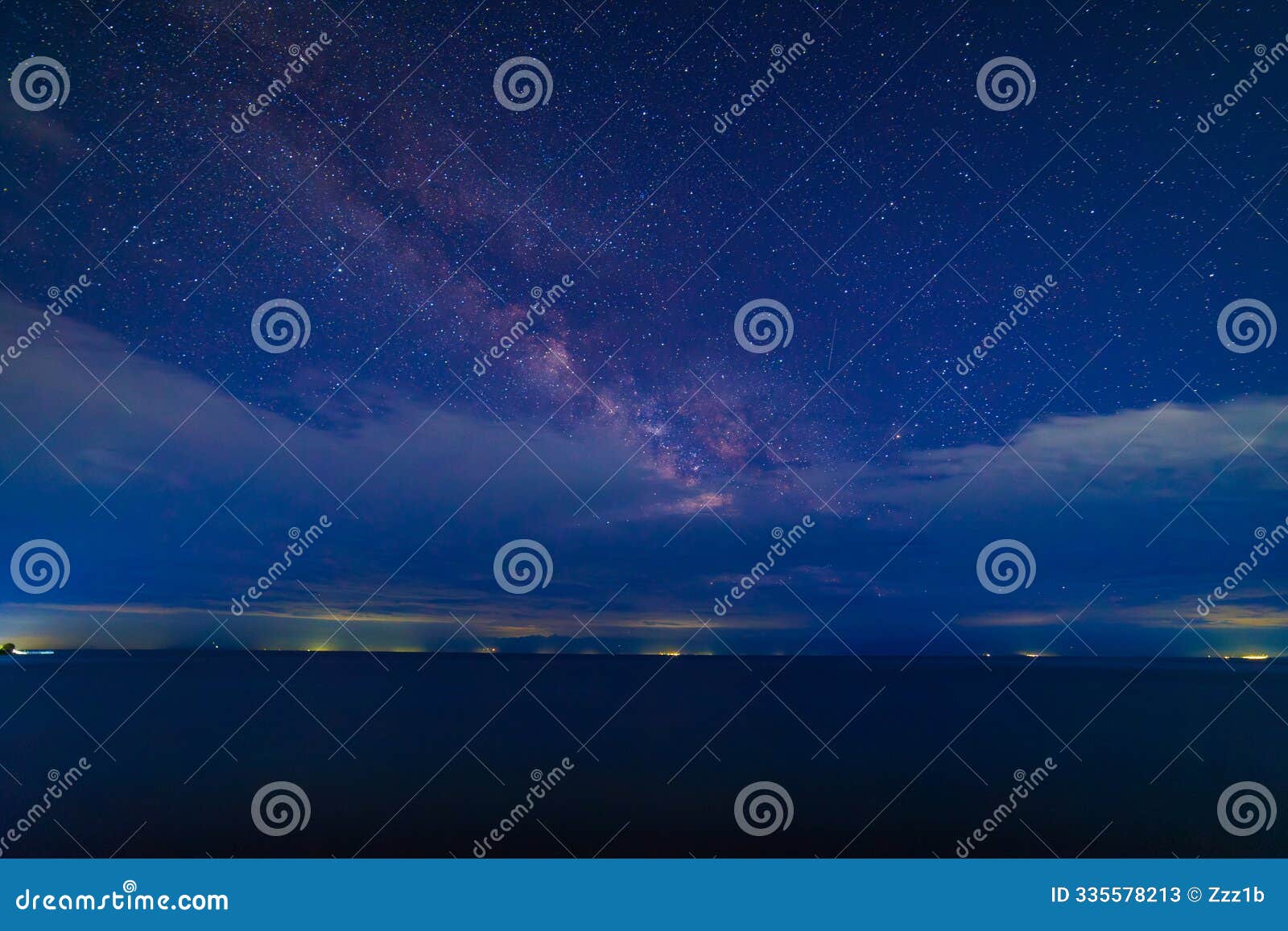 Starry Night Sky Over Large Mountain Lake at Night Stock Image - Image ...