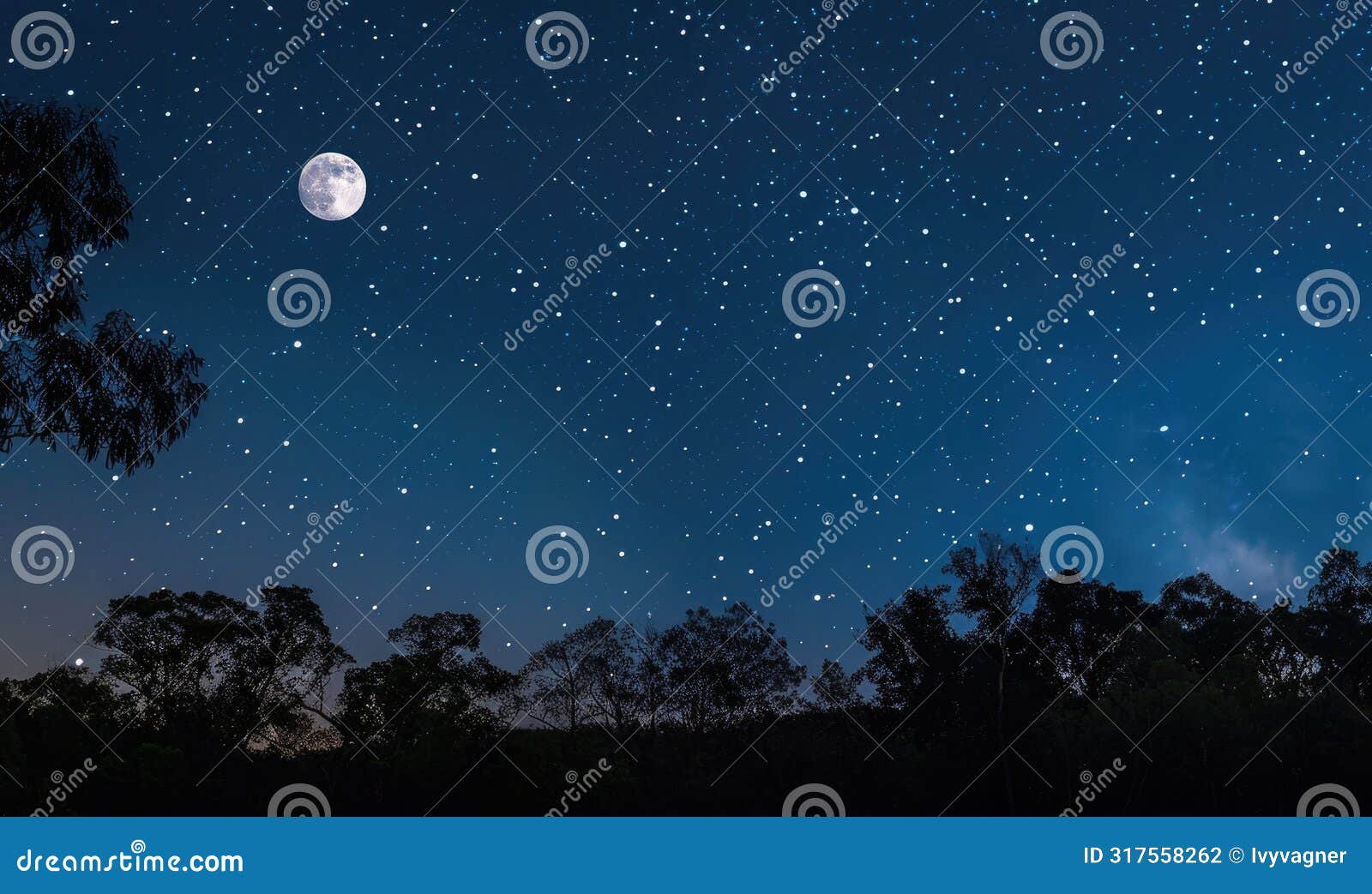 Starry Night Sky with a Full Moon Stock Photo - Image of landscape ...