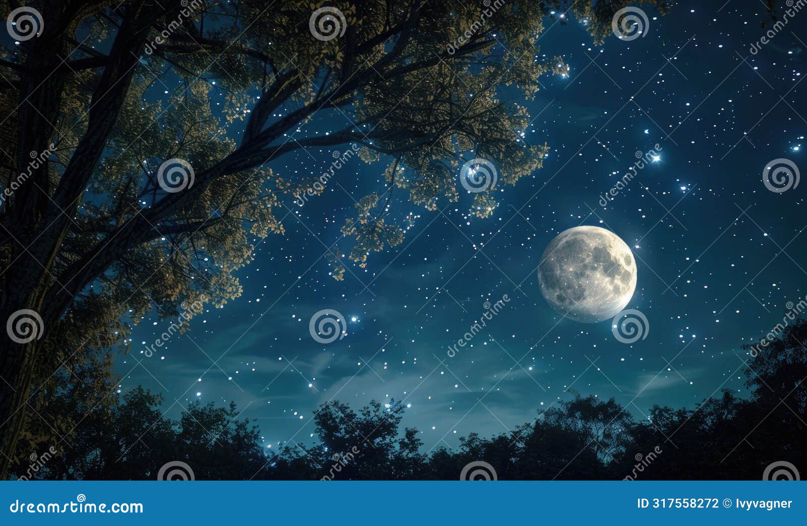 Starry Night Sky with a Full Moon Stock Photo - Image of astronomy ...