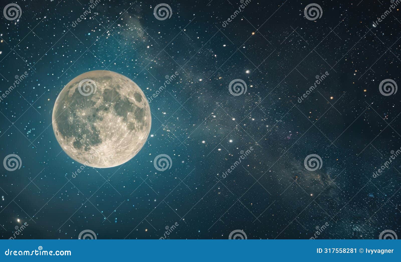 Starry Night Sky with a Full Moon Stock Image - Image of full, lunar ...
