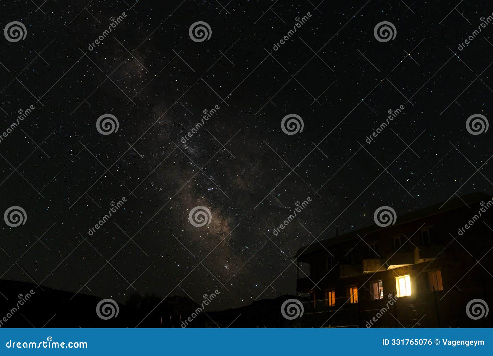 Starry Night Sky with Milky Way and Building Stock Photo - Image of ...