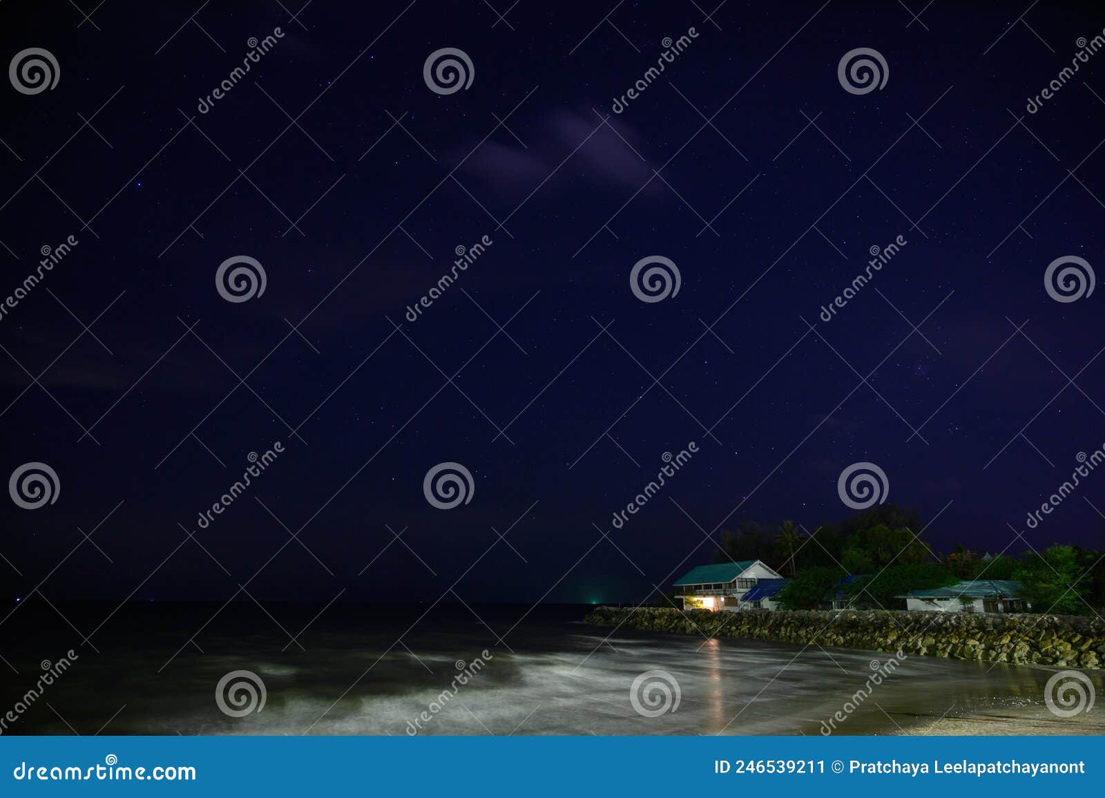 Starry Night Sky Over Calm Sea Beach Stock Image - Image of nightscape ...