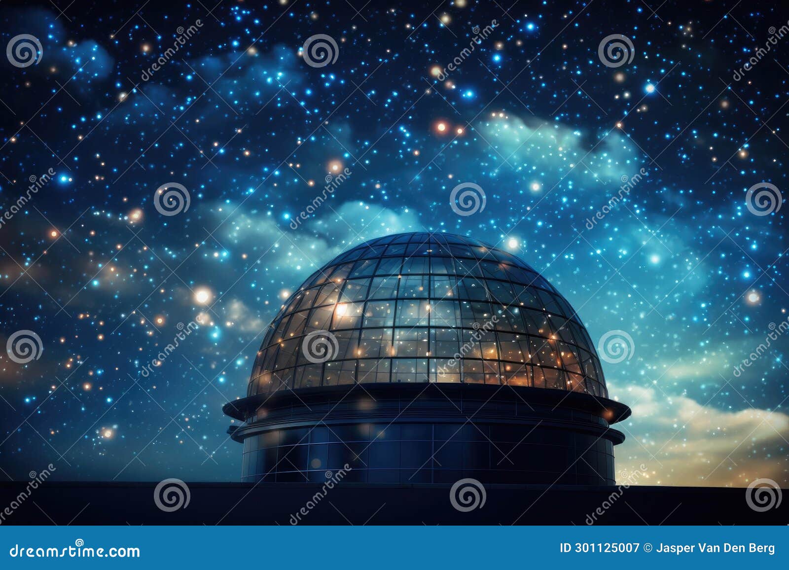 Starry Night Sky Over Observatory Dome, AI Generated Stock Illustration ...