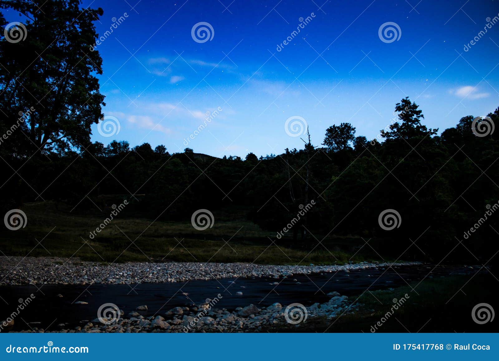 Starry Night Sky Over River and Trees Stock Photo - Image of outdoor ...