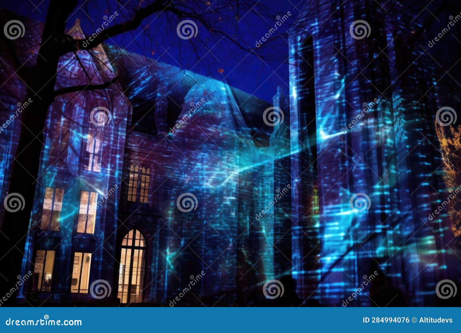Starry Night Sky Projected through Laser Lights Stock Illustration ...