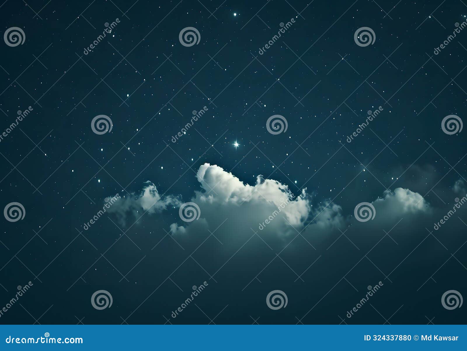 Starry Night Sky with Single Cloud Stock Illustration - Illustration of ...
