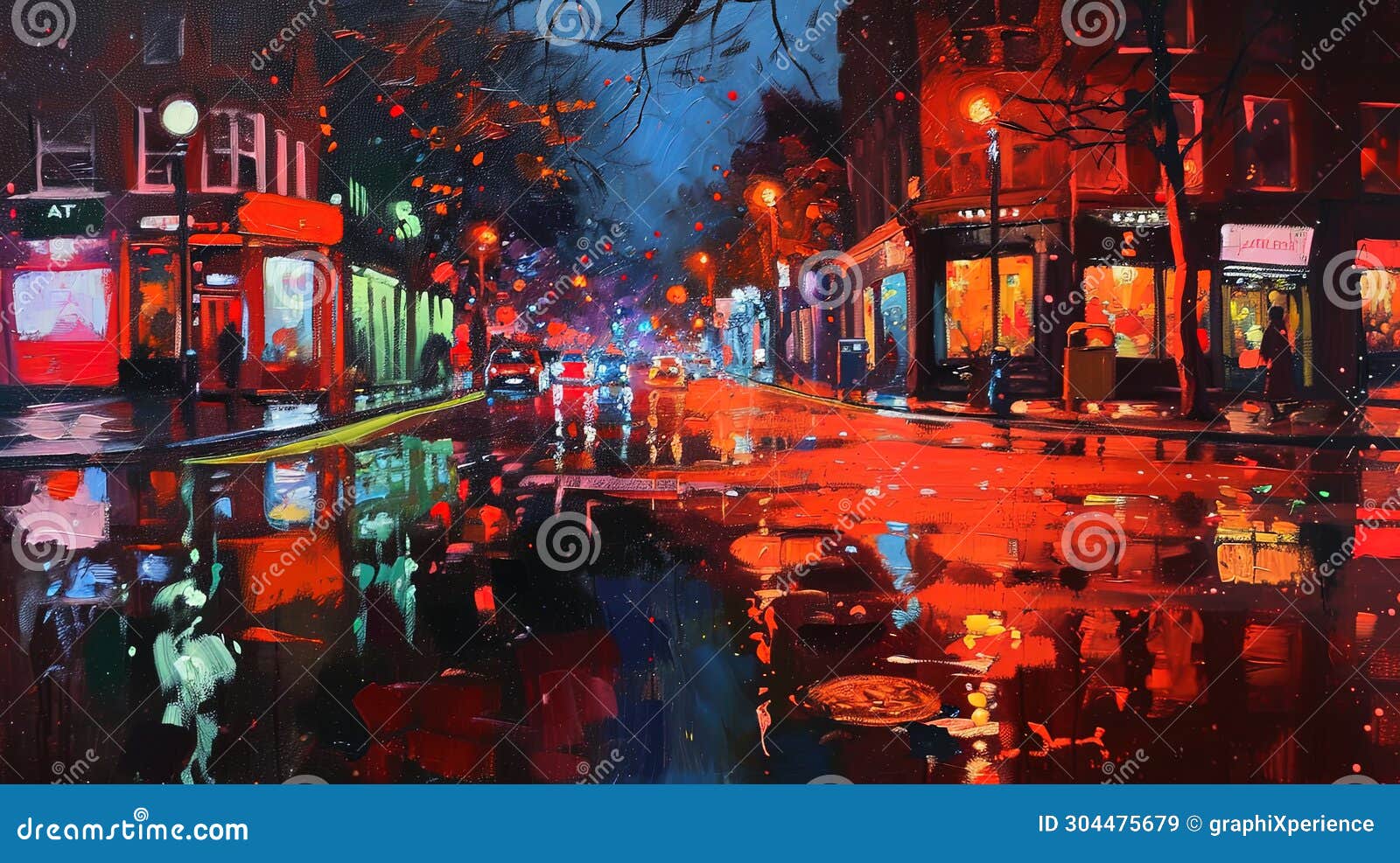 Starry Night on the Street stock illustration. Illustration of building ...
