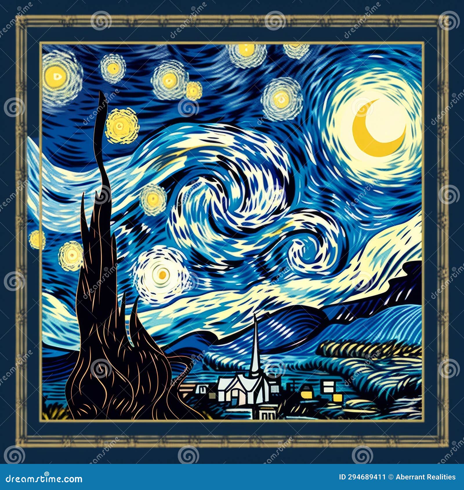 The Starry Night by Van Gogh Stock Illustration - Illustration of ...