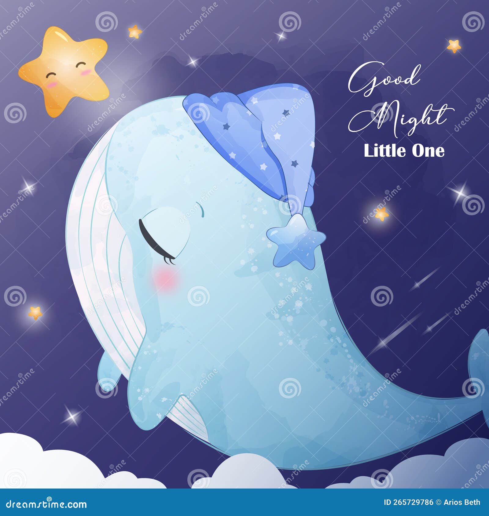 Starry Night Whale in Watercolor Illustration Stock Illustration ...