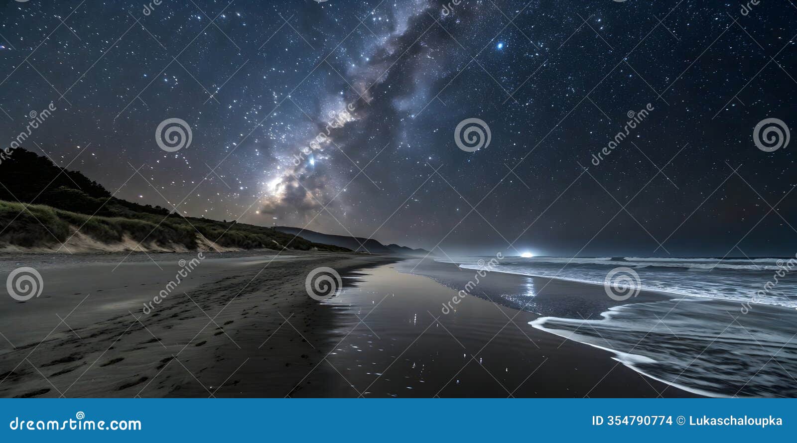 Starry Nightscape Along A Beach With Milky Way In The Sky Royalty-Free ...