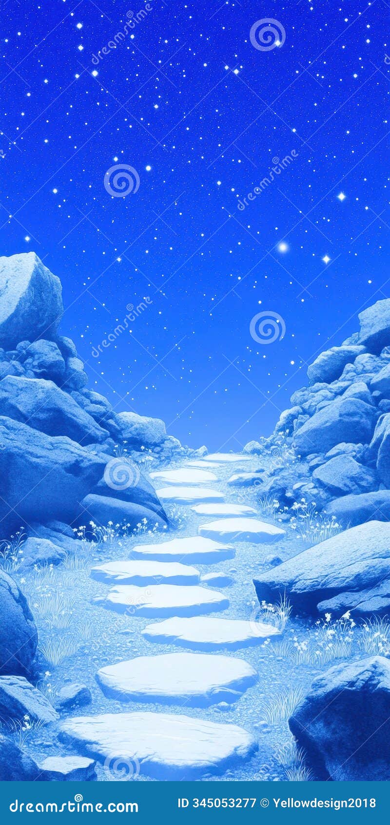 Starry Pathway through Rocky Landscape at Night Stock Image - Image of ...