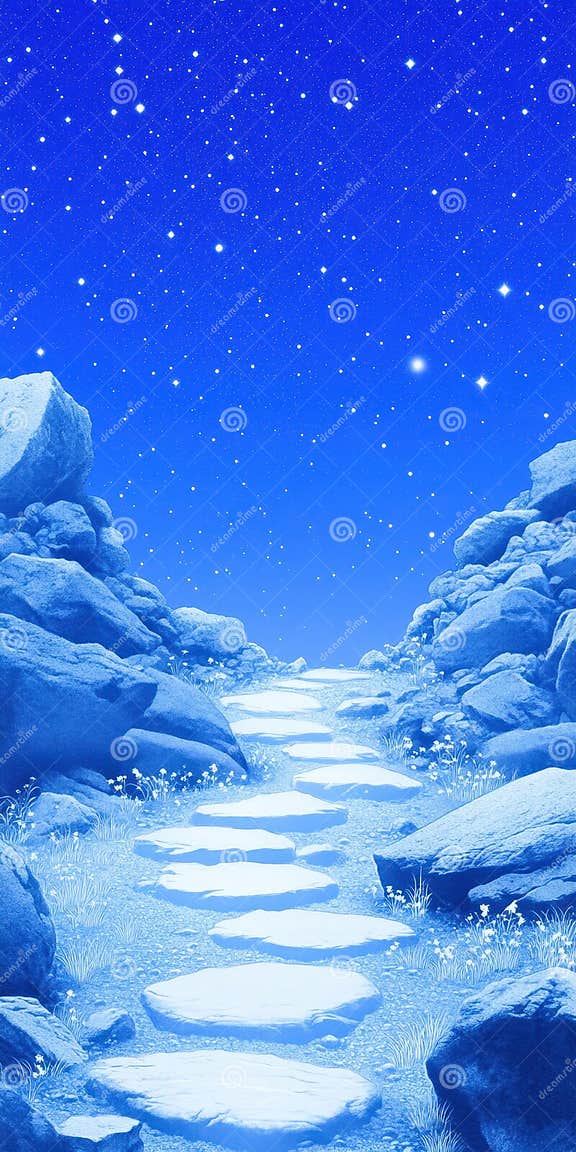 Starry Pathway through Rocky Landscape at Night Stock Image - Image of ...