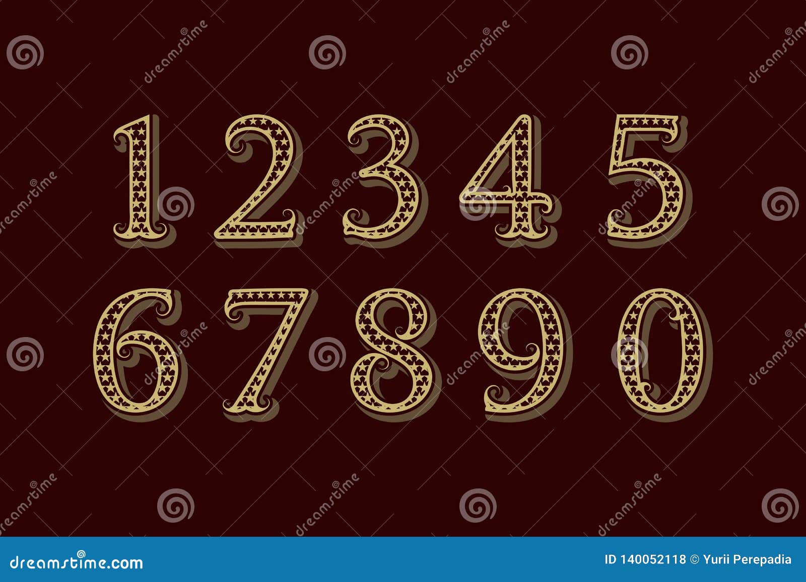 Starry Patterned Vintage Numbers in Old English Style Stock Vector ...