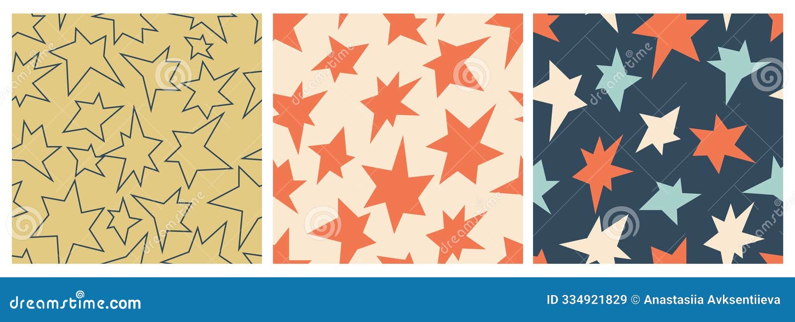 Starry Patterns Set. Seamless Background Design, Simple Stars Stock ...
