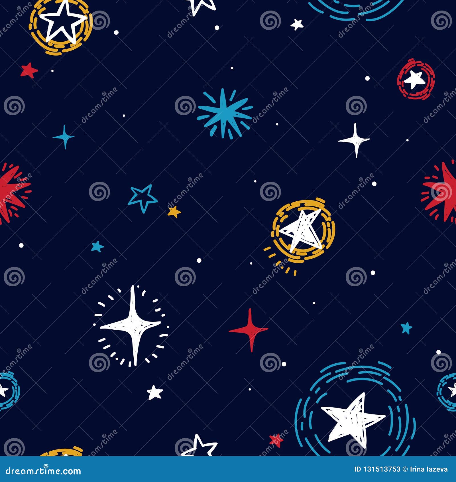 Starry Seamless Pattern with Hand Drawn Sketch Stars Stock Vector ...