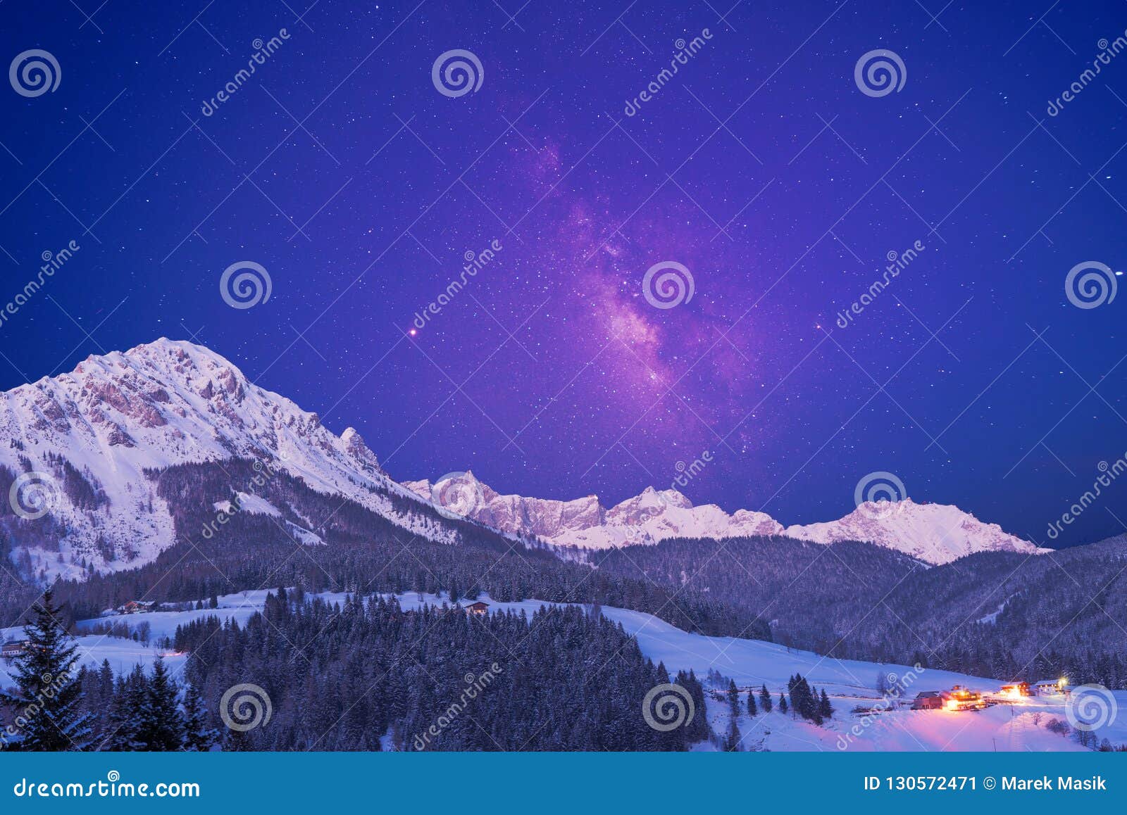 Starry sky above the alps stock image. Image of evening - 130572471
