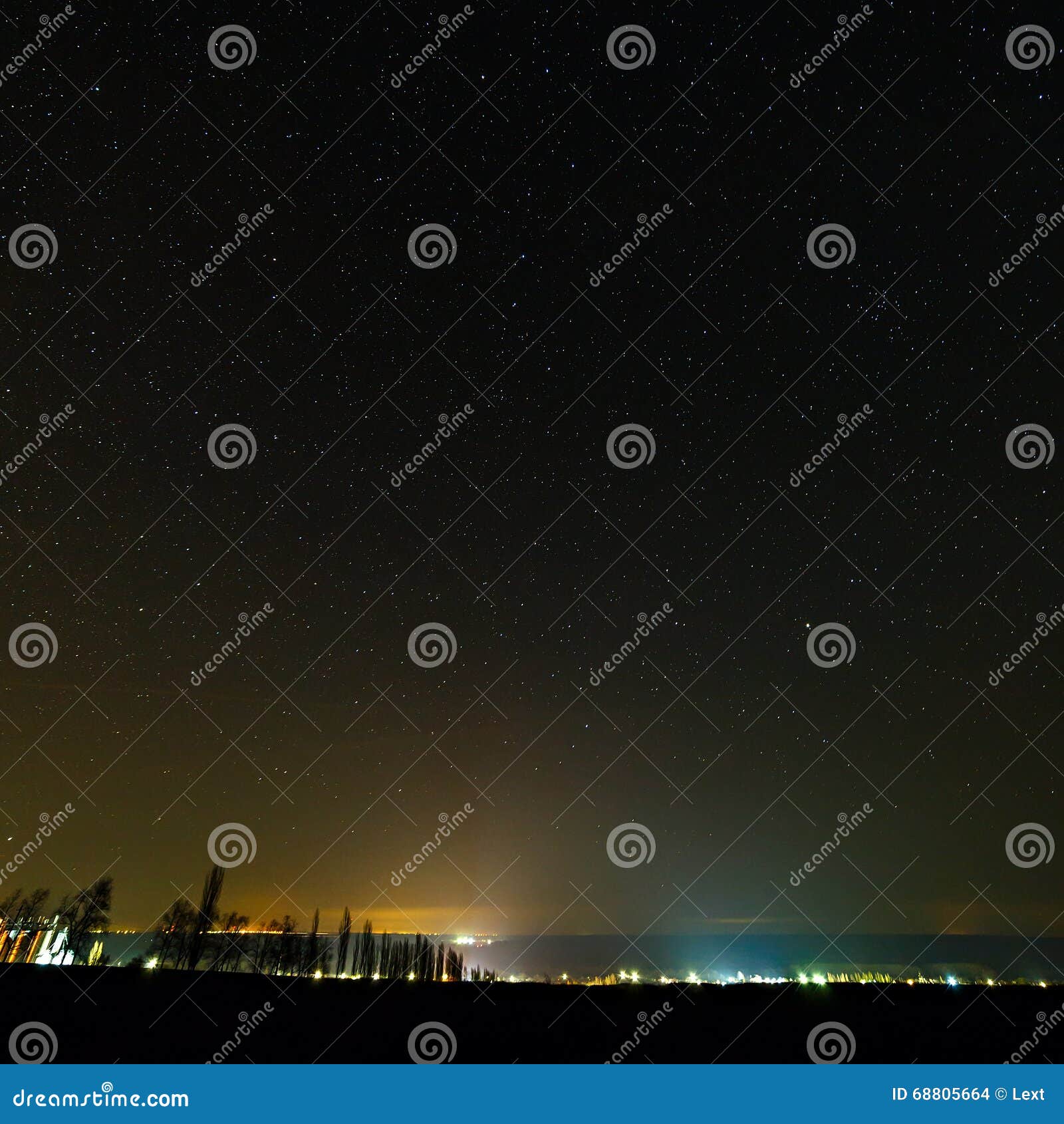 Starry Sky Above Illuminated City. Stock Photo - Image of horizon ...