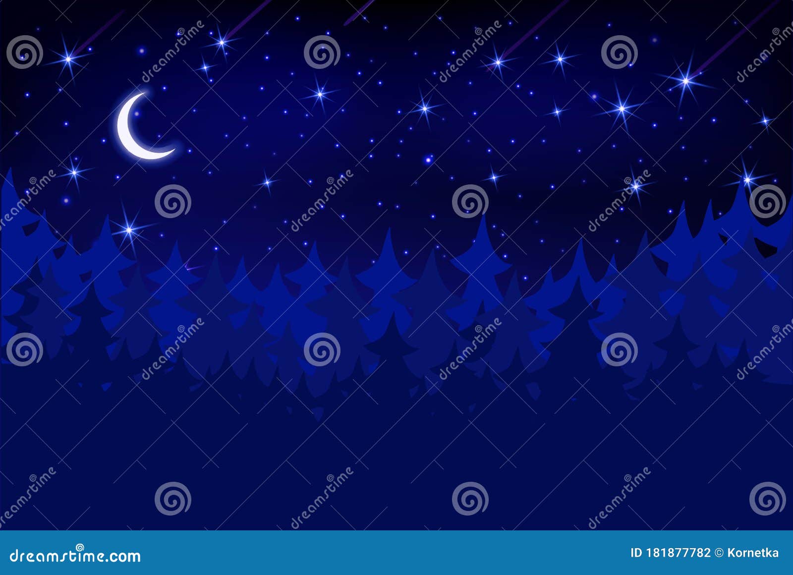 Starry Sky with Bright and Dim Stars in the Night Forest. Stock Vector ...