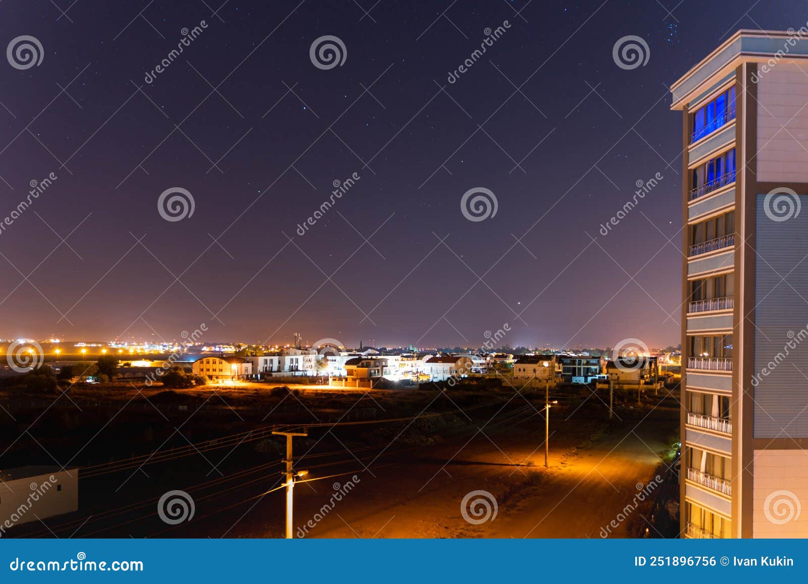 Starry Sky on the City. the Streets are Illuminated with Lanterns ...