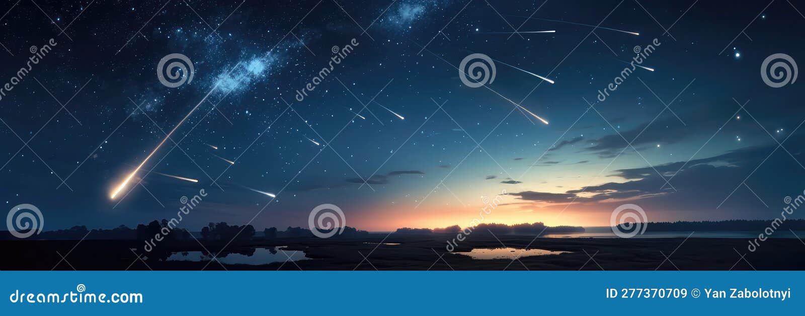 Starry Sky with Falling Meteorites, Panoramic Background. Generative AI ...