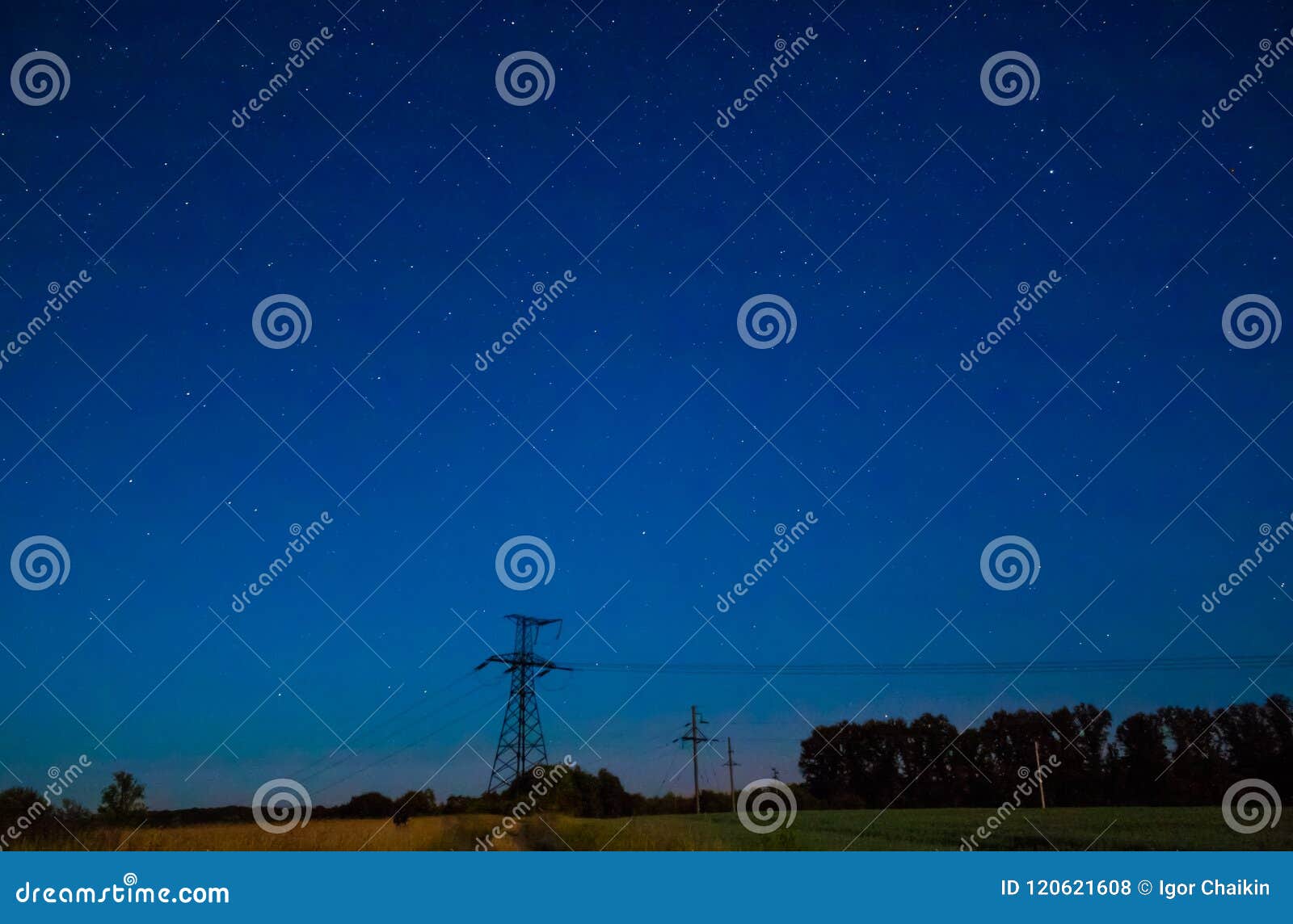 Starry sky in the field. stock photo. Image of stars - 120621608