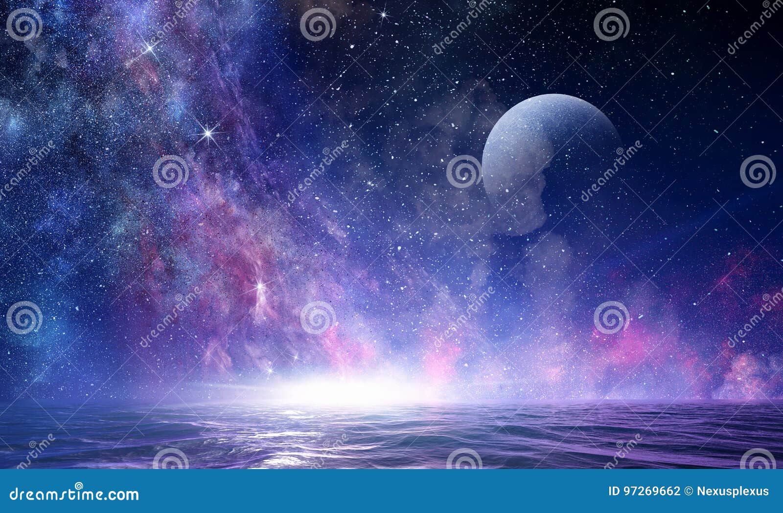 Starry Sky and Moon. Mixed Media Stock Photo - Image of outer, moon ...