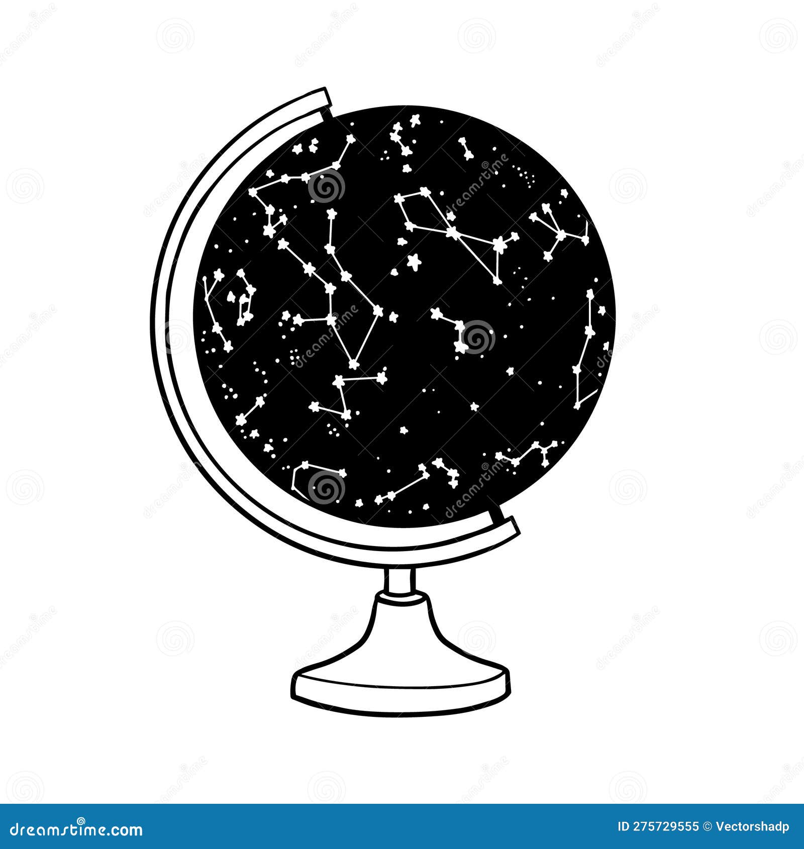Starry Sky Night Map with Constellations on Globe. Hand Drawn Doodle ...