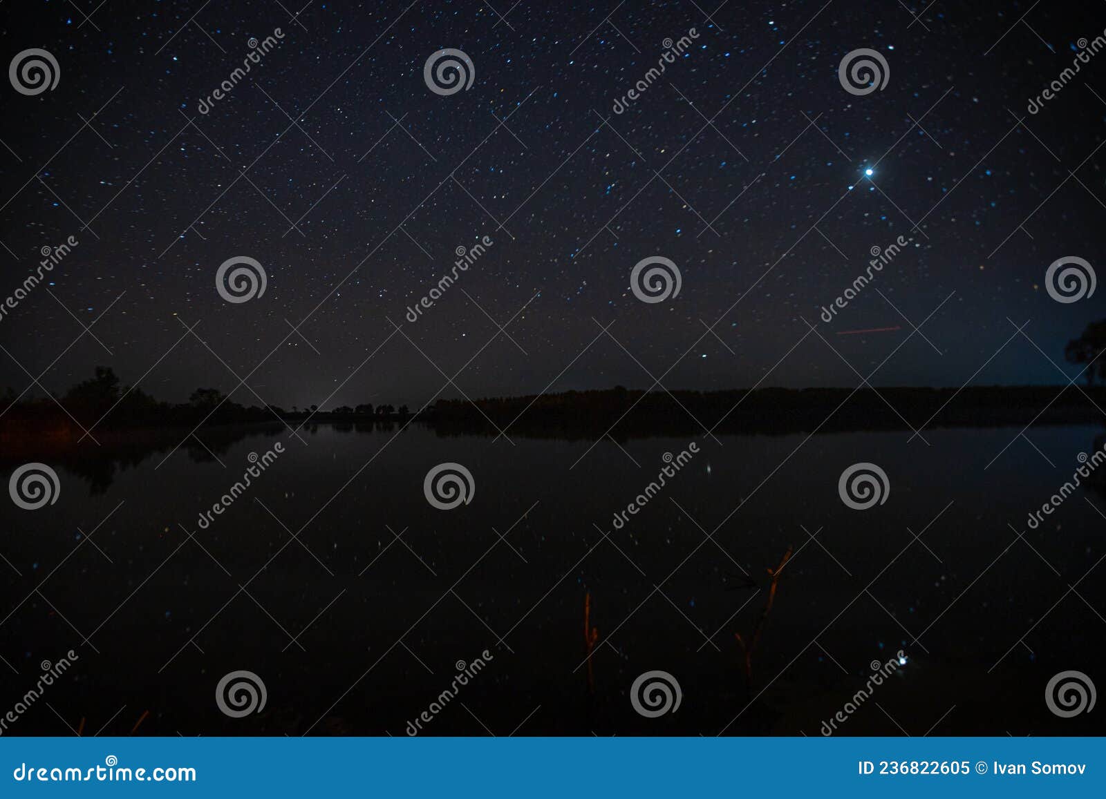 Starry Sky Over a Pond on a Dark Night Stock Image - Image of space ...
