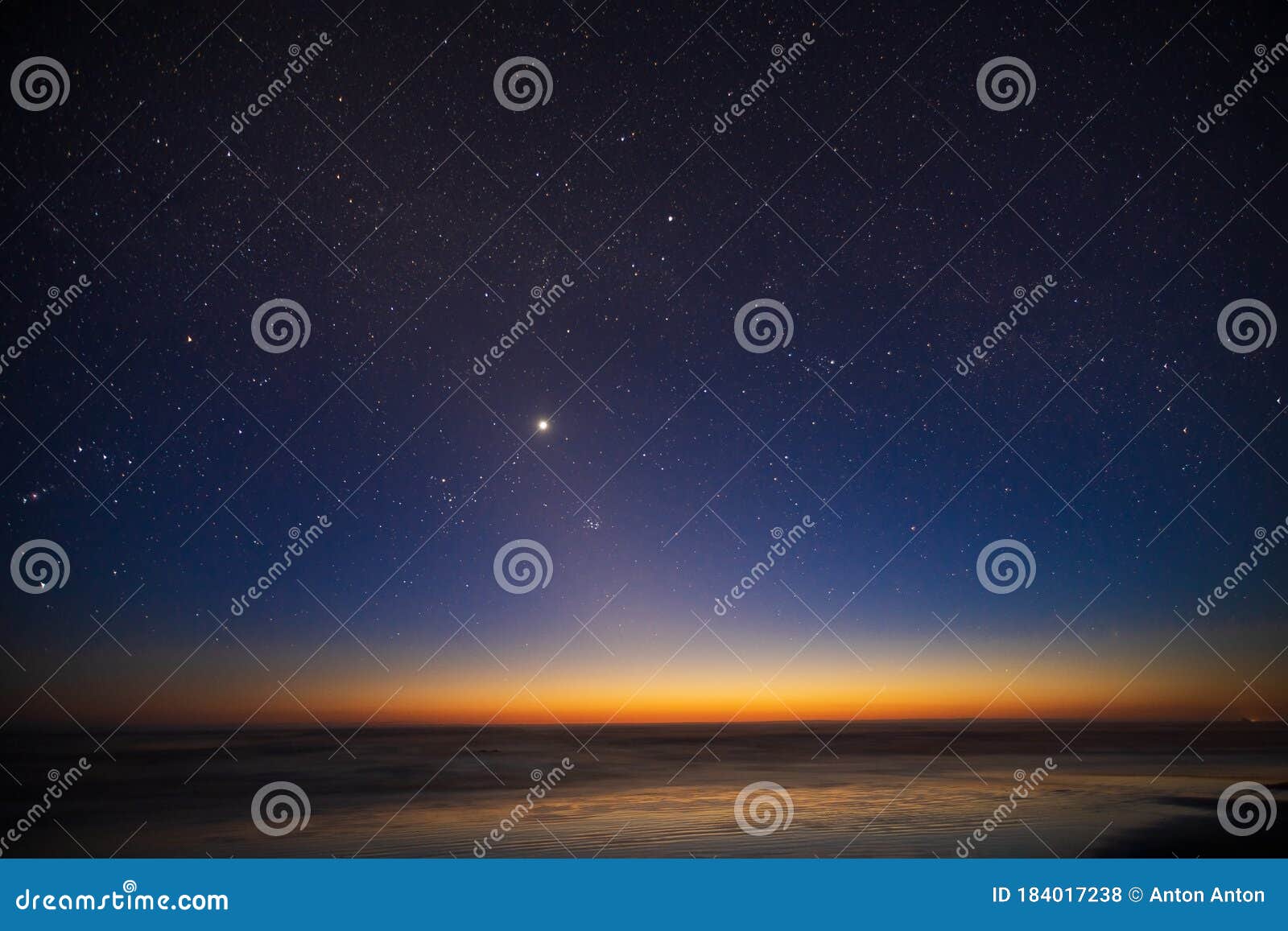 Starry Sky, Planet Venus, Sunset Landscape of the Pacific Ocean Stock ...