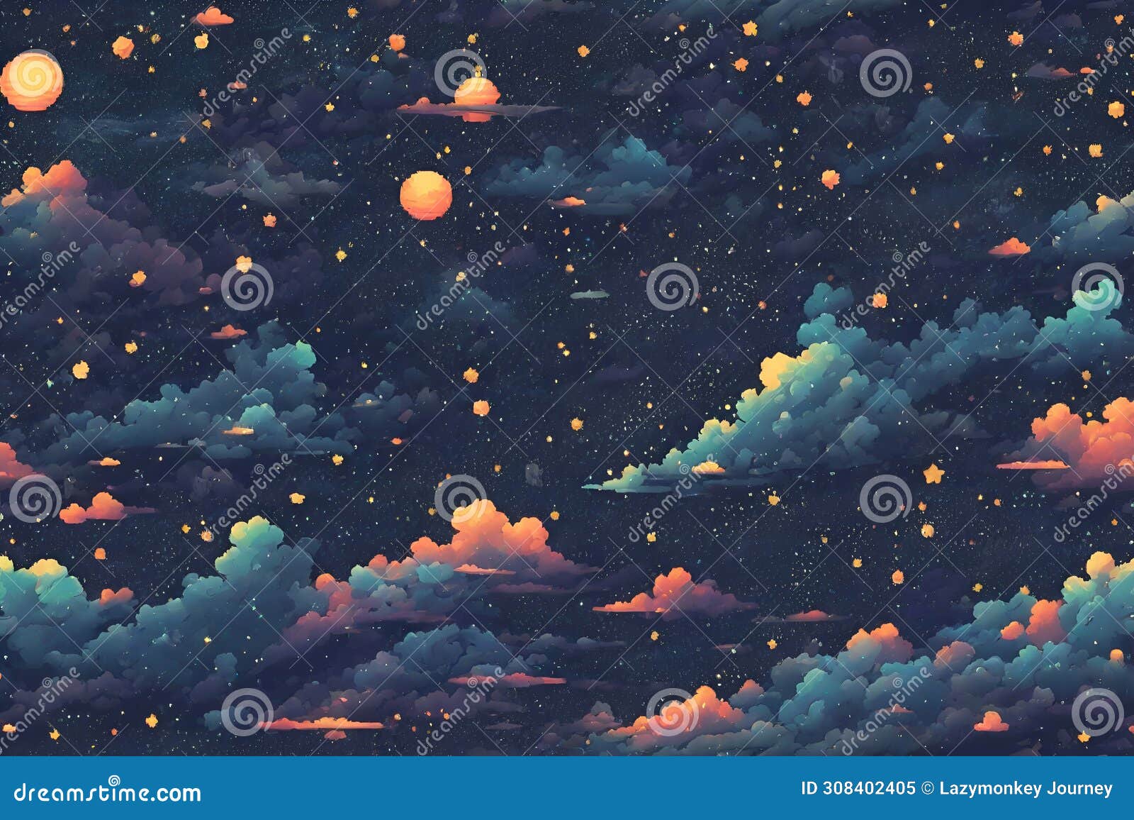 Starry Sky in Retro Pixel Style Stock Illustration - Illustration of ...