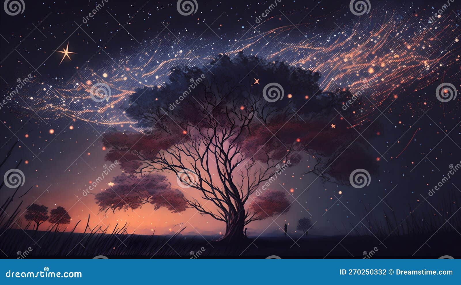 Starry Sky , Trees in Realism Stock Illustration - Illustration of ...