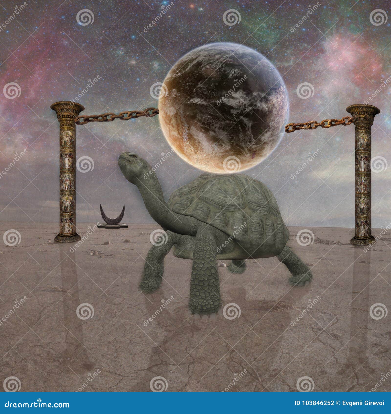 Starry Sky Turtle and Planet Earth Stock Illustration - Illustration of ...