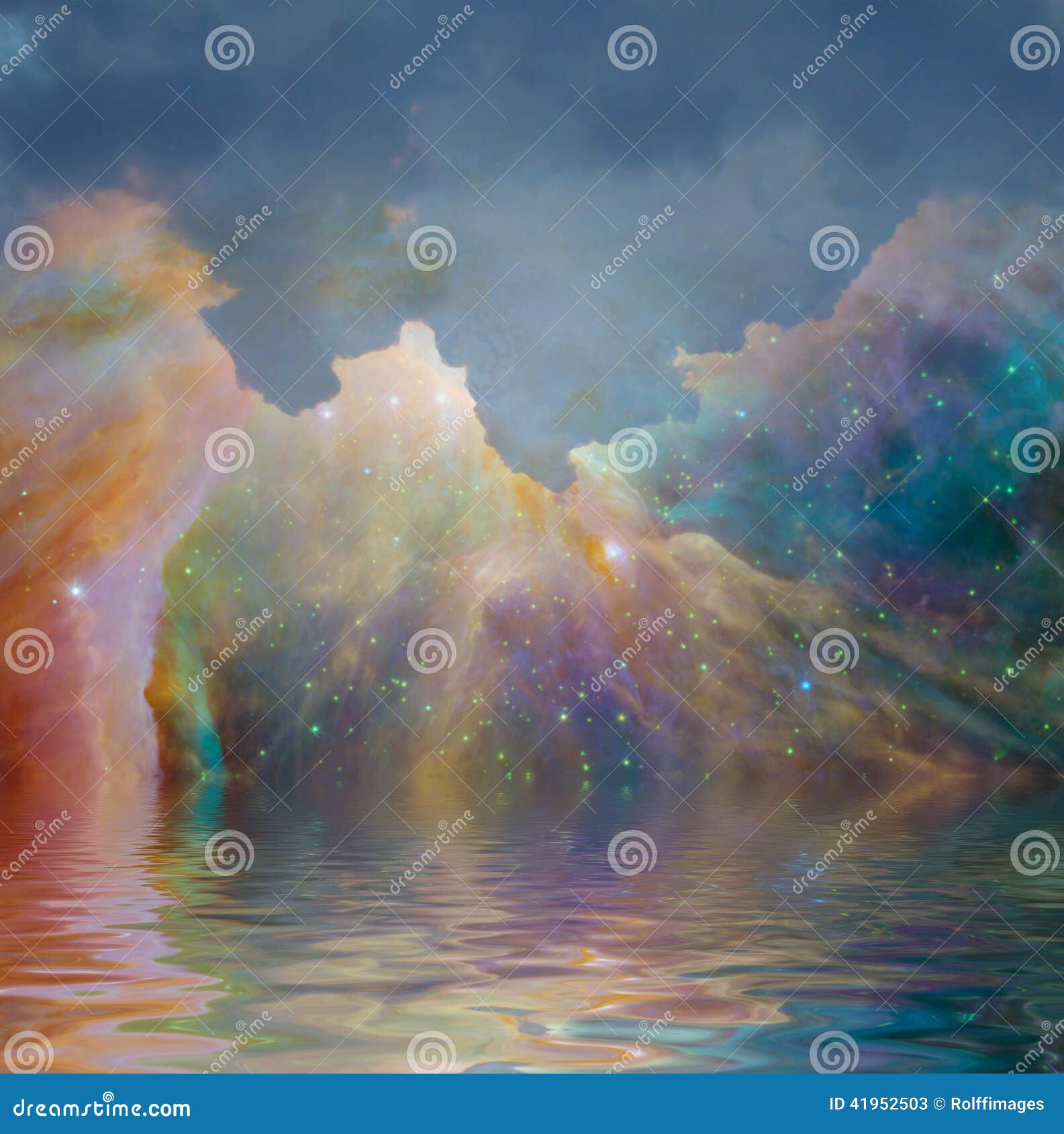 Starry sky and water stock illustration. Illustration of futuristic ...