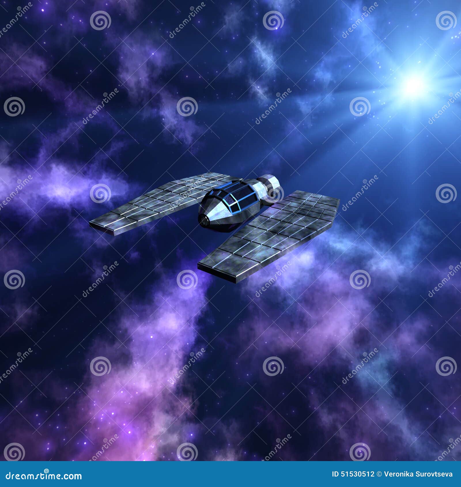 Starry Space 3d Scene with Spaceship Stock Illustration - Illustration ...