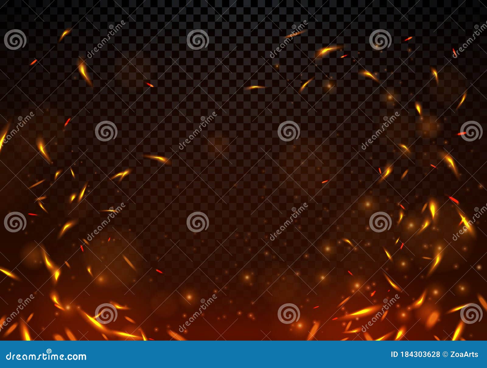Fire Sparks On Dark Backdrop. Glowing Particles Flying Up. Realistic ...