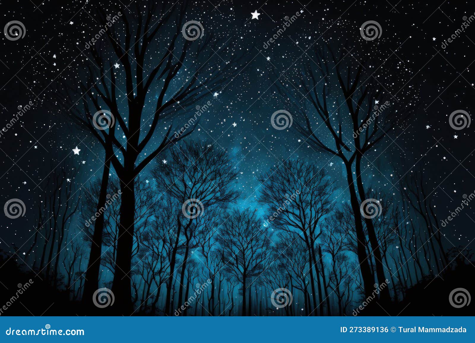 Stars and Black, Shadowy Trees May Be Seen in the Blue Black Gradient ...