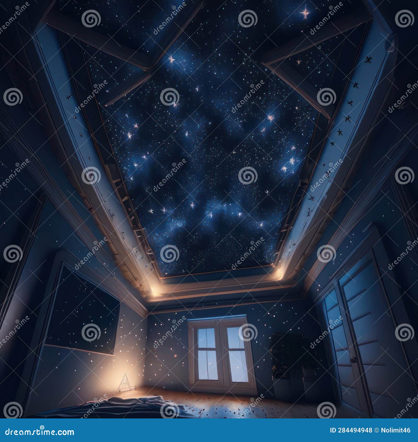 Stars on the Ceiling of the Room Stock Illustration - Illustration of ...