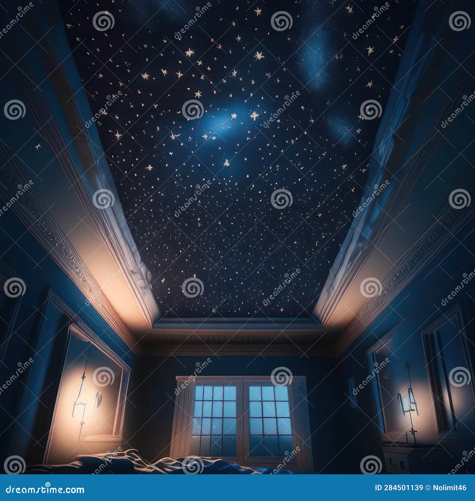Stars on the Ceiling of the Room Stock Illustration - Illustration of ...