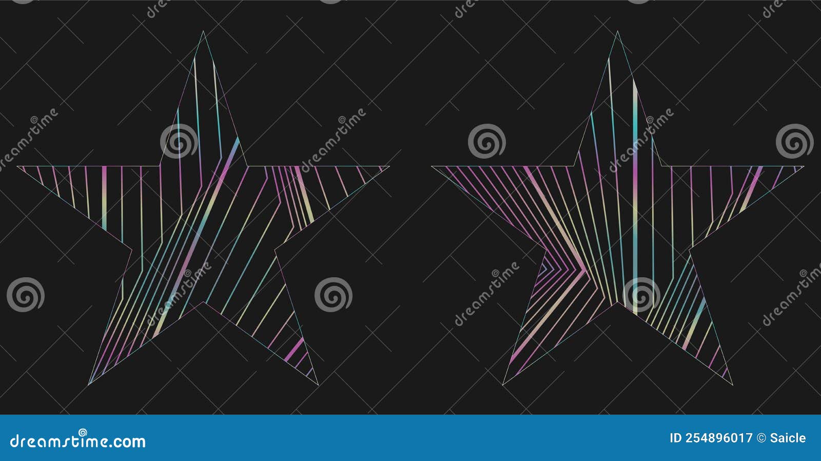 Stars with Curved Refracted Holographic Lines Abstract Design Stock ...