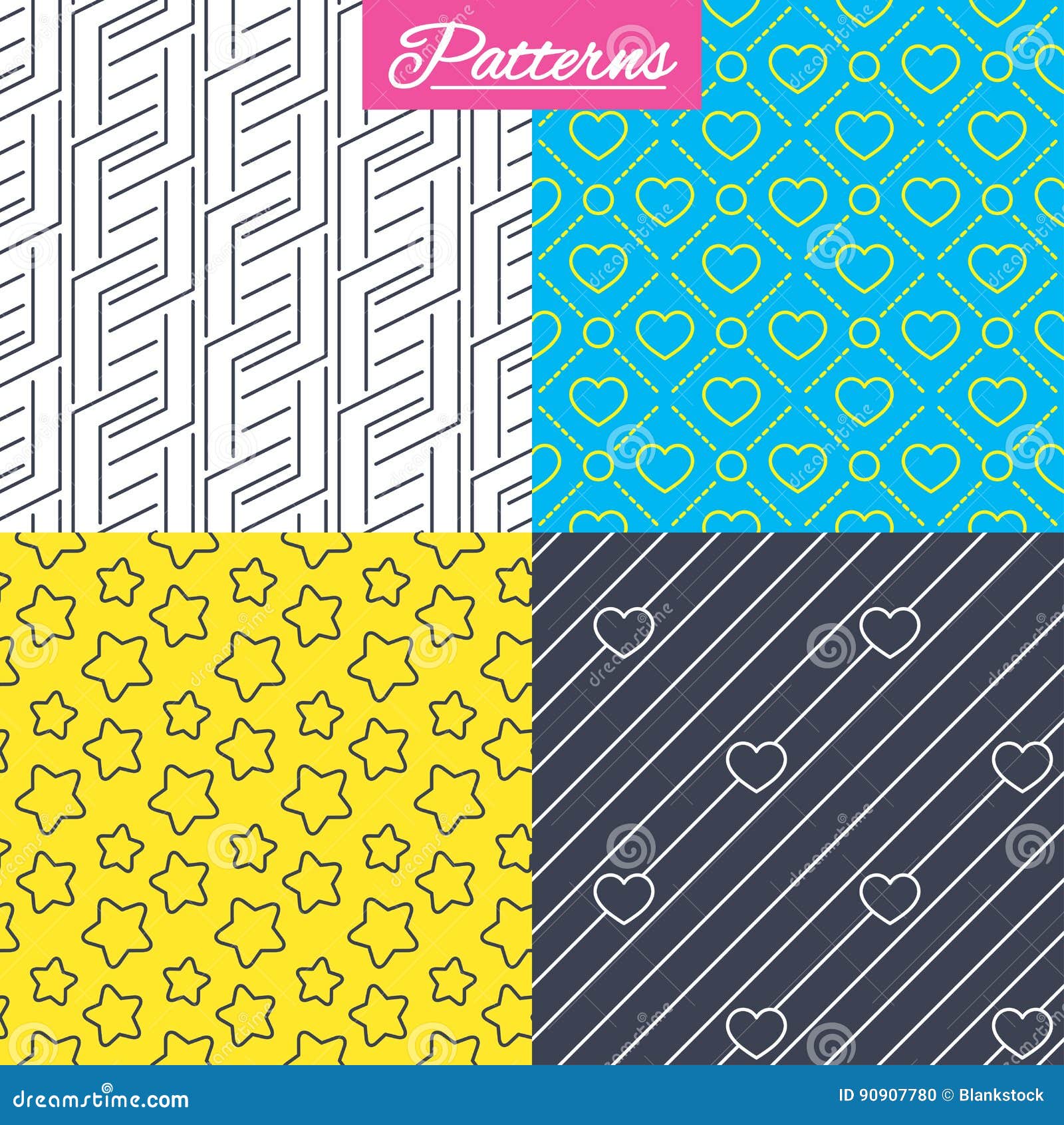 Stars, Diagonal Lines and Hearts Textures. Stock Vector - Illustration ...